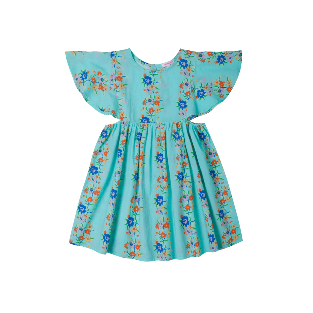 [PRE-ORDER] Kidsagogo Amaya Dress, Vite Fiorita Aqua – Tinyapple